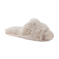 China Women Pink Flat Slippers Fuzzy Sandals Faux Fur Home Open Toe Flat Shoes for sale