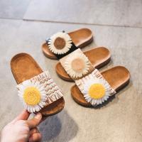 China girls Summer Cork Slippers kids delicate flower Non-slip Flat Outdoor Beach sandals for sale