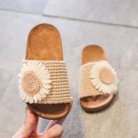 China girls Summer Cork Slippers kids delicate flower Non-slip Flat Outdoor Beach sandals for sale