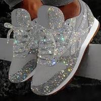 China New sports footwear women breathable lace-up running rhinestones Casual sneakers factory wholesale Walking Style Shoes for sale