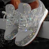 China New sports footwear women breathable lace-up running rhinestones Casual sneakers factory wholesale Walking Style Shoes for sale