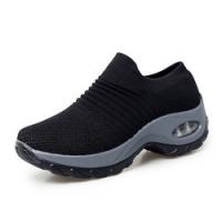 China Fashion Breathable flyknit fabric spring and summer flat women casual sneakers sports walking style shoes for sale