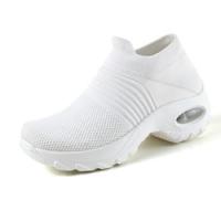 China Fashion Breathable flyknit fabric spring and summer flat women casual sneakers sports walking style shoes for sale