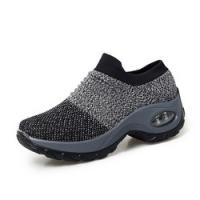 China Fashion Breathable flyknit fabric spring and summer flat women casual sneakers sports walking style shoes for sale