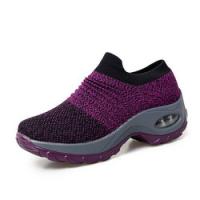 China Fashion Breathable flyknit fabric spring and summer flat women casual sneakers sports walking style shoes for sale