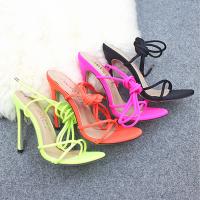 China New design candy color flip flops Square Toe Pink Lace Up heeled sandals 2022 hot selling high Heels shoes For Women for sale