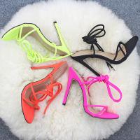 China New design candy color flip flops Square Toe Pink Lace Up heeled sandals 2022 hot selling high Heels shoes For Women for sale