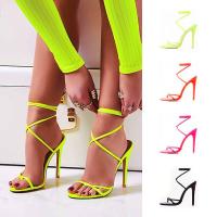 China New design candy color flip flops Square Toe Pink Lace Up heeled sandals 2022 hot selling high Heels shoes For Women for sale