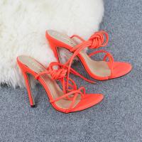 China New design candy color flip flops Square Toe Pink Lace Up heeled sandals 2022 hot selling high Heels shoes For Women for sale