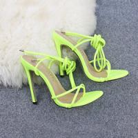 China New design candy color flip flops Square Toe Pink Lace Up heeled sandals 2022 hot selling high Heels shoes For Women for sale