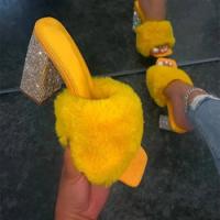 China 2022 New Design solid color Rhinestone Heeled plush upper Sandals Chunky Heels large size shoes Women high heels for sale