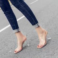 China Fashion Women New Design Sexy thick heel Sandals Open Toe Female Slides Transparent Slipper summer high heels for sale