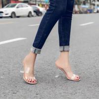 China Fashion Women New Design Sexy thick heel Sandals Open Toe Female Slides Transparent Slipper summer high heels for sale