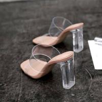 China Fashion Women New Design Sexy thick heel Sandals Open Toe Female Slides Transparent Slipper summer high heels for sale