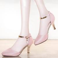 China Little Girls Ankle Strap new style summer versatile sandals Pu upper Elegant Pink high heels shoes for women for sale