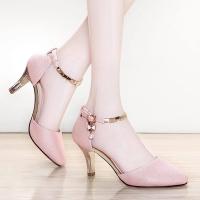 China Little Girls Ankle Strap new style summer versatile sandals Pu upper Elegant Pink high heels shoes for women for sale