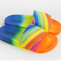 China High quality lady rainbow color custom soft women PVC material slippers lightweight out wear sandals wholesale cloud slides for sale