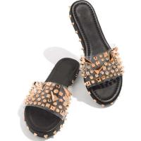 China Wholesale Hot Sale Fashion Shiny PU Studded lady summer Sandals Flat Outdoor Slides Slippers Women's Casual Shoes for sale