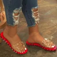 China Wholesale Hot Sale Fashion Shiny PU Studded lady summer Sandals Flat Outdoor Slides Slippers Women's Casual Shoes for sale