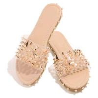 China Wholesale Hot Sale Fashion Shiny PU Studded lady summer Sandals Flat Outdoor Slides Slippers Women's Casual Shoes for sale