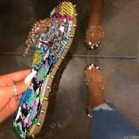 China Wholesale Hot Sale Fashion Shiny PU Studded lady summer Sandals Flat Outdoor Slides Slippers Women's Casual Shoes for sale