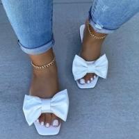China 2022 designer slippers cute fashion big bowknot upper summer outdoor shoes non-slip comfortable women sandals Flats for sale