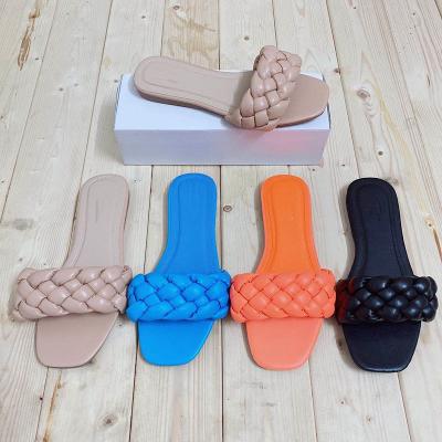 China New Arrivals female solid color Wholesale Popular Unique Womens flat Sandals woven summer Slides slippers for sale