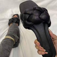 China New Arrivals female solid color Wholesale Popular Unique Womens flat Sandals woven summer Slides slippers for sale