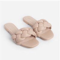 China New Arrivals female solid color Wholesale Popular Unique Womens flat Sandals woven summer Slides slippers for sale