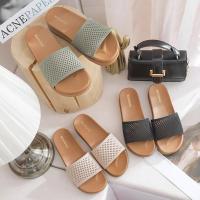 China Custom Simple style slippers Breathable mesh solid color outdoor lady shoes slides summer sandals women for sale