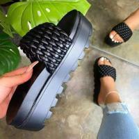 China Platform Stylish Ladies Sandals Woven Upper Casual  Round Toe Breathable for sale