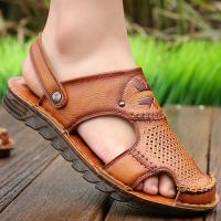 China Summer new closed toe sandals mens wholesale fashion trend slippers men cowhide upper beach casual shoes for sale