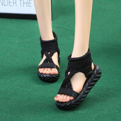 China Sandals ladies summer thick sole hot selling open toe casual shoes fashion comfortable woven women slippers for sale