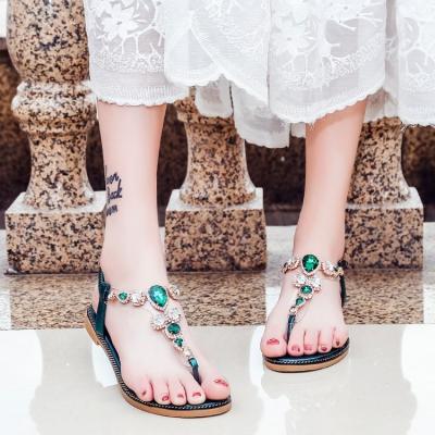 China Wholesale female summer flat flip flops slippers 2022 new design simple beach rhinestone sandals women shoes for sale