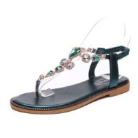 China Wholesale female summer flat flip flops slippers 2022 new design simple beach rhinestone sandals women shoes for sale