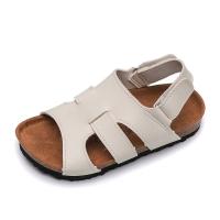China new arrival kids cork sandals pure color leather soft breathable kids beach slippers baby girl sandals for sale