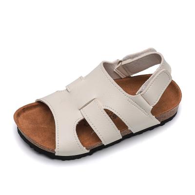 China new arrival kids cork sandals pure color leather soft breathable kids beach slippers baby girl sandals for sale