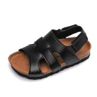 China new arrival kids cork sandals pure color leather soft breathable kids beach slippers baby girl sandals for sale