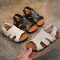 China new arrival kids cork sandals pure color leather soft breathable kids beach slippers baby girl sandals for sale