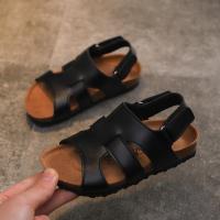 China new arrival kids cork sandals pure color leather soft breathable kids beach slippers baby girl sandals for sale