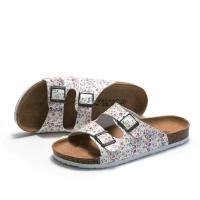 China 2021 summer women new double-button casual cork slippers with Flower pattern leather patchwork rubber white platform sandal for sale