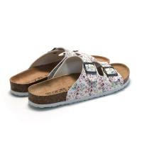 China 2021 summer women new double-button casual cork slippers with Flower pattern leather patchwork rubber white platform sandal for sale