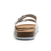 China 2021 summer women new double-button casual cork slippers with Flower pattern leather patchwork rubber white platform sandal for sale