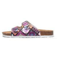 China Summer Ladies Stylish Ladies Sandals Thick Leather  Metal Double Button for sale