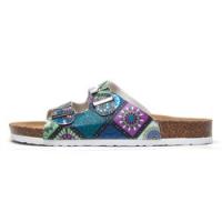 China Summer Ladies Stylish Ladies Sandals Thick Leather  Metal Double Button for sale