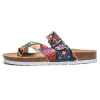 China Thick Leather Summer Women Candy Color Sandals With Adjustable Metal Clasp Rubber for sale