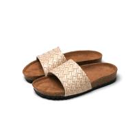 China Custom Logo Summer Girl  Solid Color Woven Breathable Non Slip Cork Slippers for sale