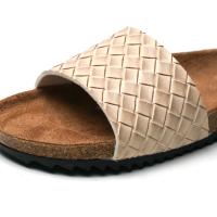 China Custom Logo Summer Girl  Solid Color Woven Breathable Non Slip Cork Slippers for sale