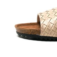 China Custom Logo Summer Girl  Solid Color Woven Breathable Non Slip Cork Slippers for sale
