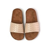 China Custom Logo Summer Girl  Solid Color Woven Breathable Non Slip Cork Slippers for sale